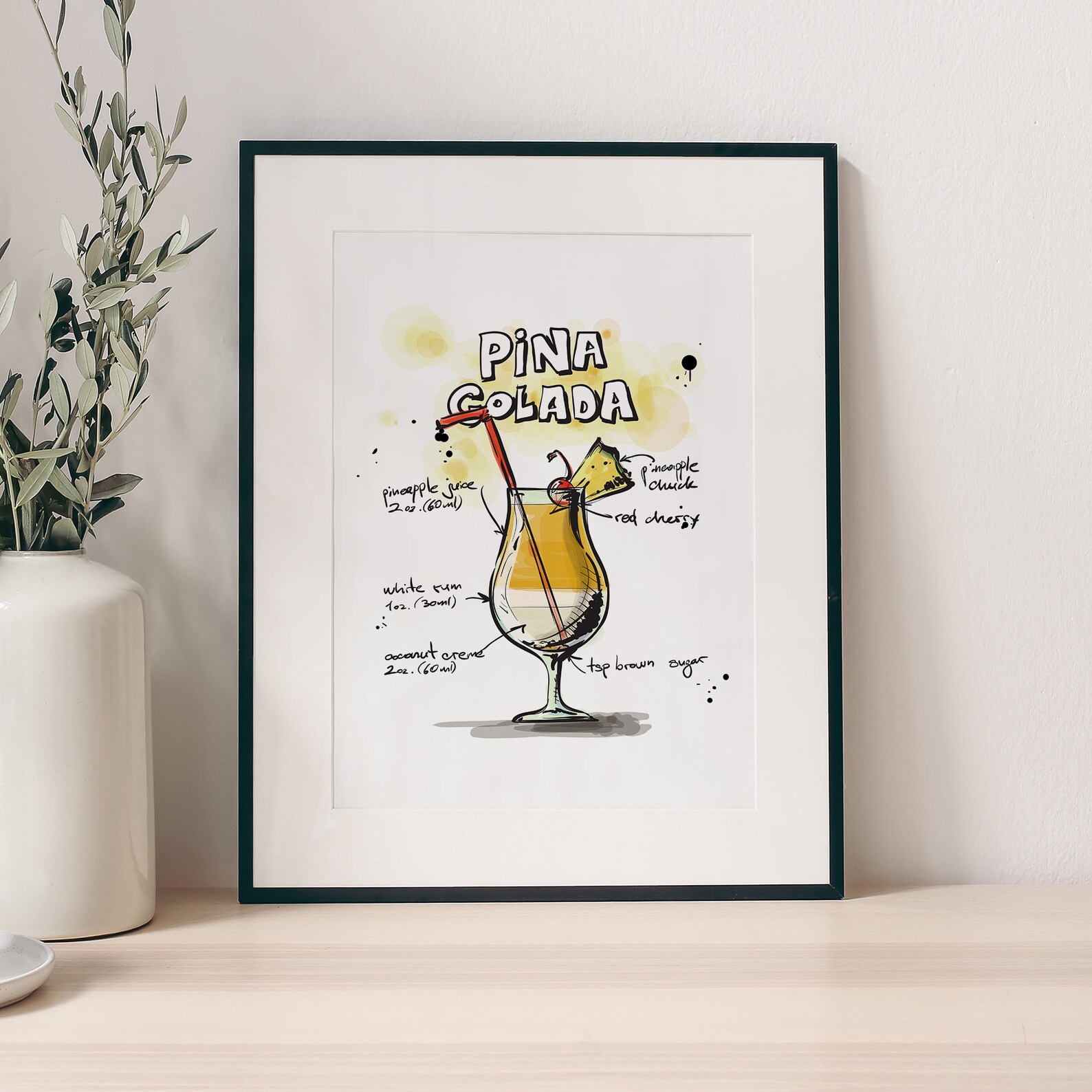 X12 Pina Colada, Gin & Tonic, Rum, Cocktail Prints With Recipes, Bar ...
