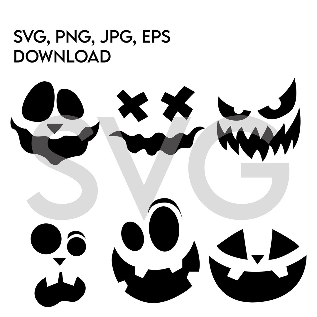 Pumpkin Face Cut Outs for Halloween SVG Instant Download, PNG, Eps, Jpg ...