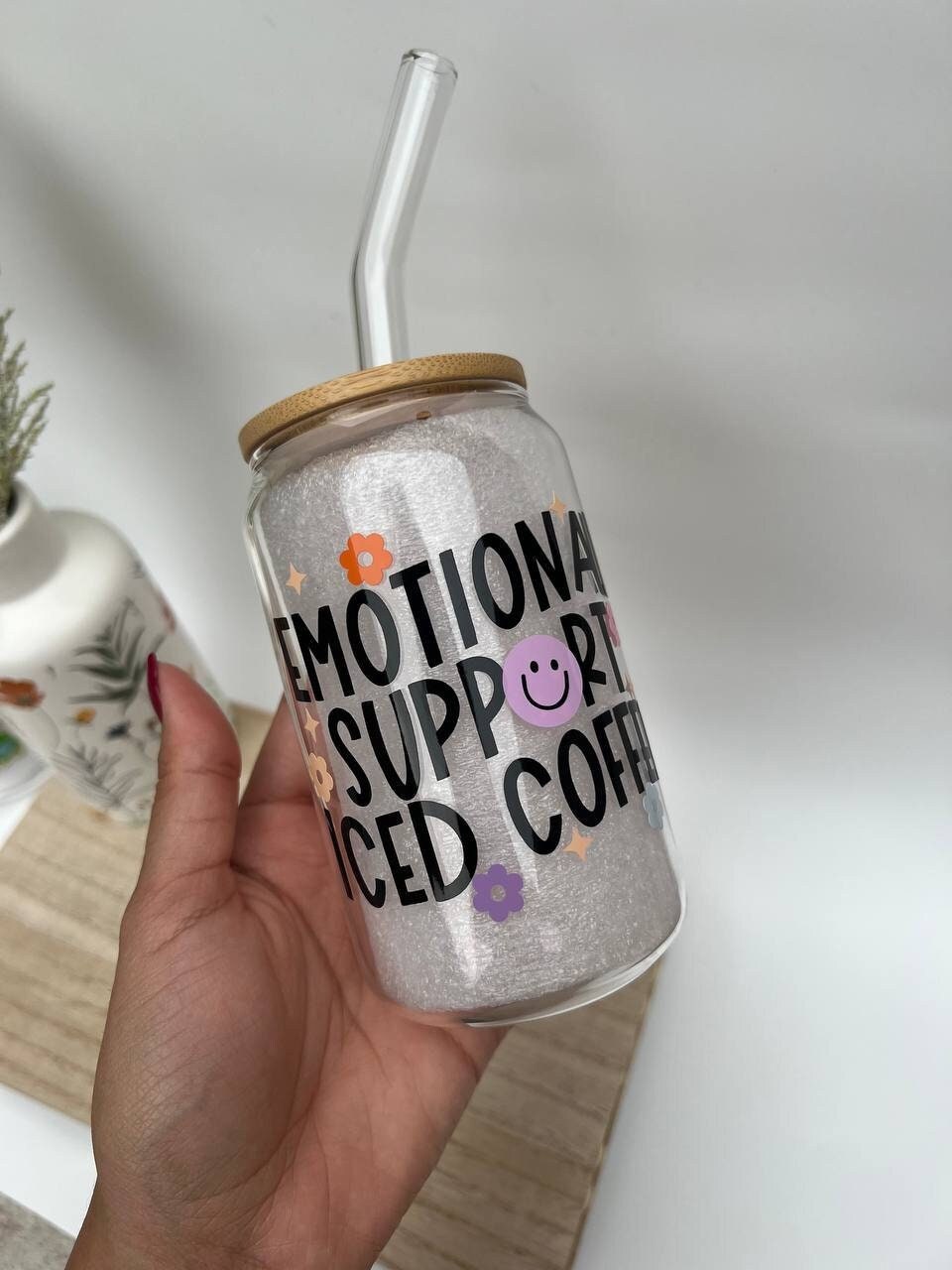 Emotional Support Iced Coffee Cup, Iced Coffee Glass Cup 12 & 16oz ...