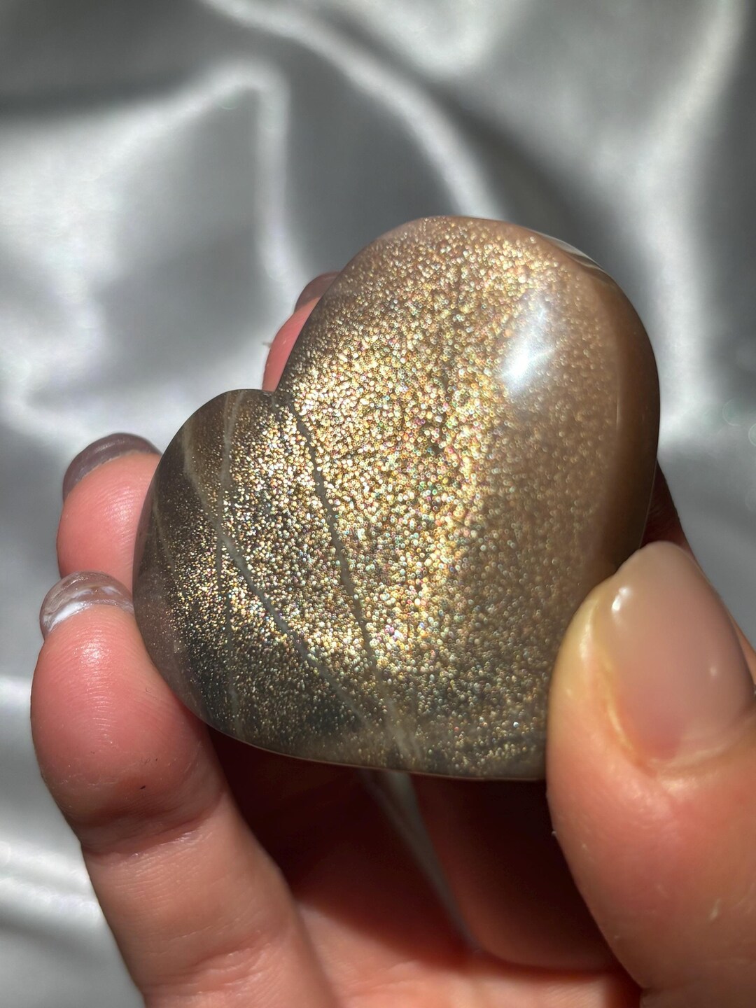 Flashy Rainbow Confetti Sunstone Heart 43 Grams Peach Sunstone Heart ...