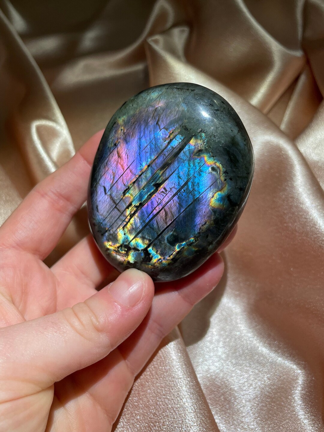 AA XXL Purple Silver Rainbow Labradorite Palm Stone 168 Grams Rainbow ...