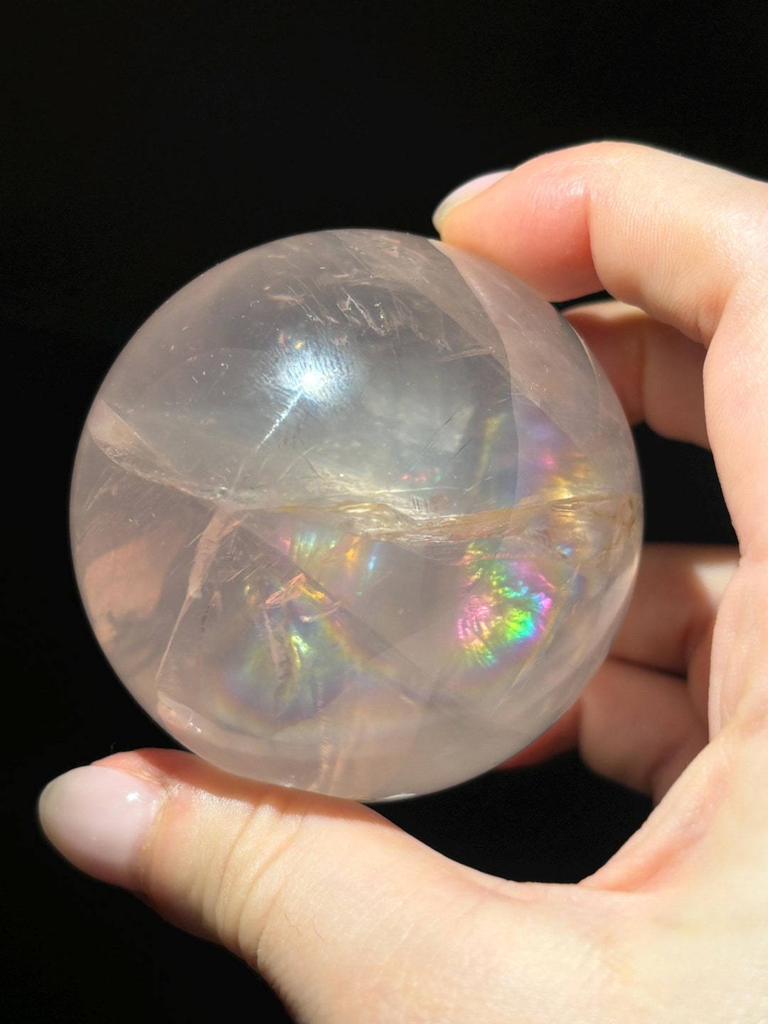 AAA Exceptional Rainbow-filled Star Rose Quartz Golden Healer Sphere ...