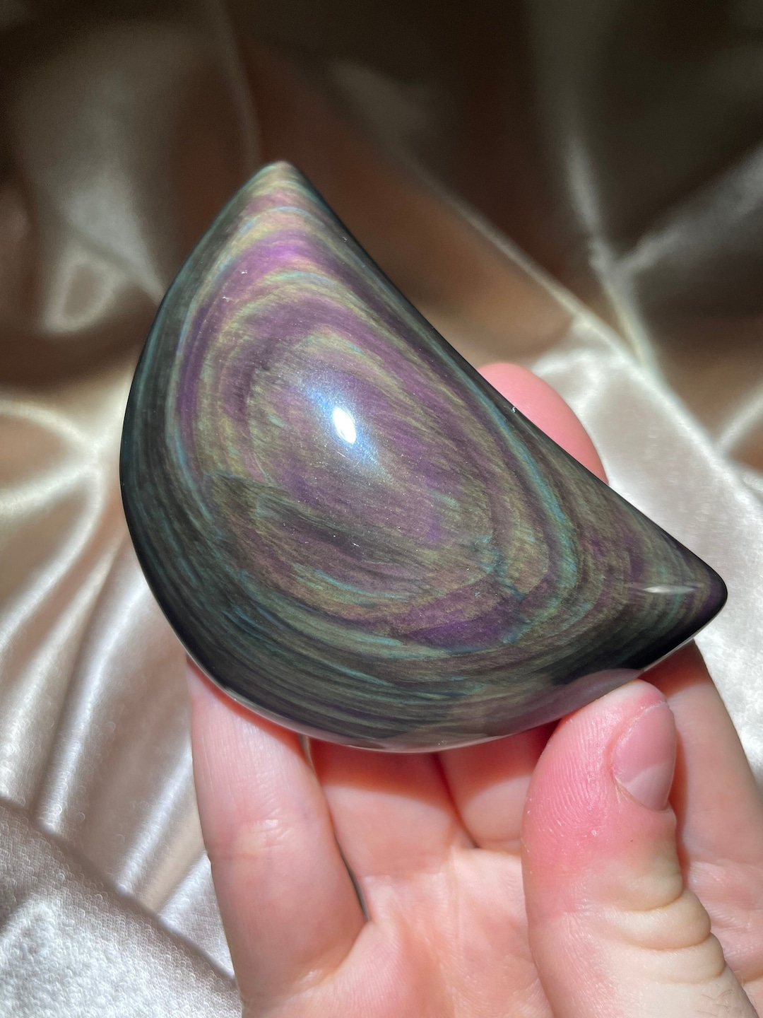 Incredible Rainbow Velvet Obsidian Moon Carving (96 Grams) | Velvet Obsidian | Rainbow Obsidian ...
