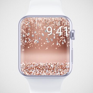 Rose Gold Diamonds Apple Watch Wallpaper, Sparkly Watch Face, Glitter ...