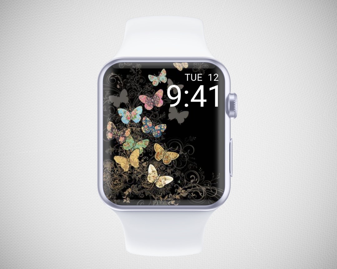 Butterfly Apple Watch Wallpaper, Floral Smartwatch Background, Minimal ...
