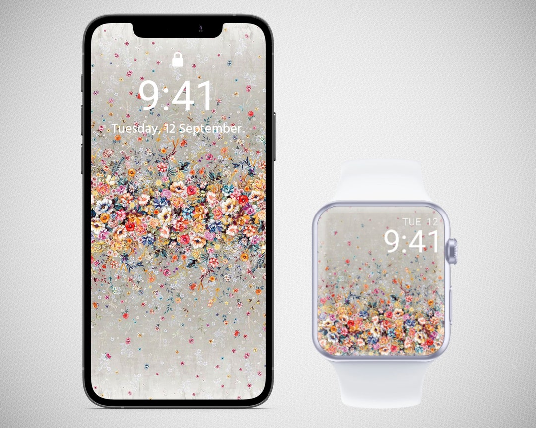Matching iPhone and Apple Watch Wallpaper Set, Floral Watch Face ...