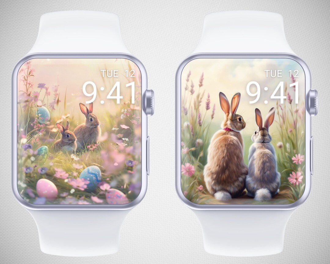 Easter Bunny Apple Watch Wallpaper, Spring Watch Face, Easter Flower ...