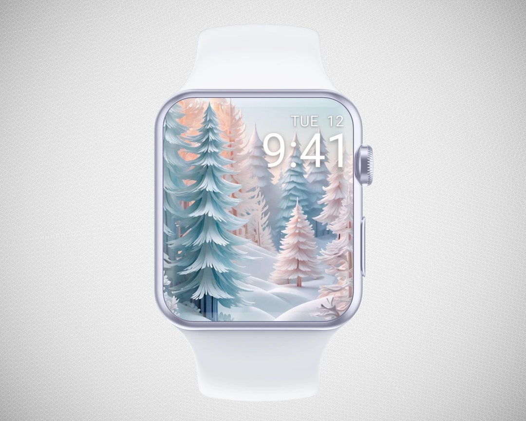 3D Winter Apple Watch Wallpaper, Snowy Pine Forest Watch Background ...