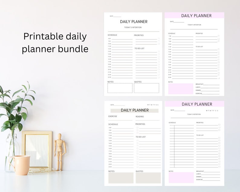 Printable Daily Planner Bundle Includes 4 Designs Instant - Etsy
