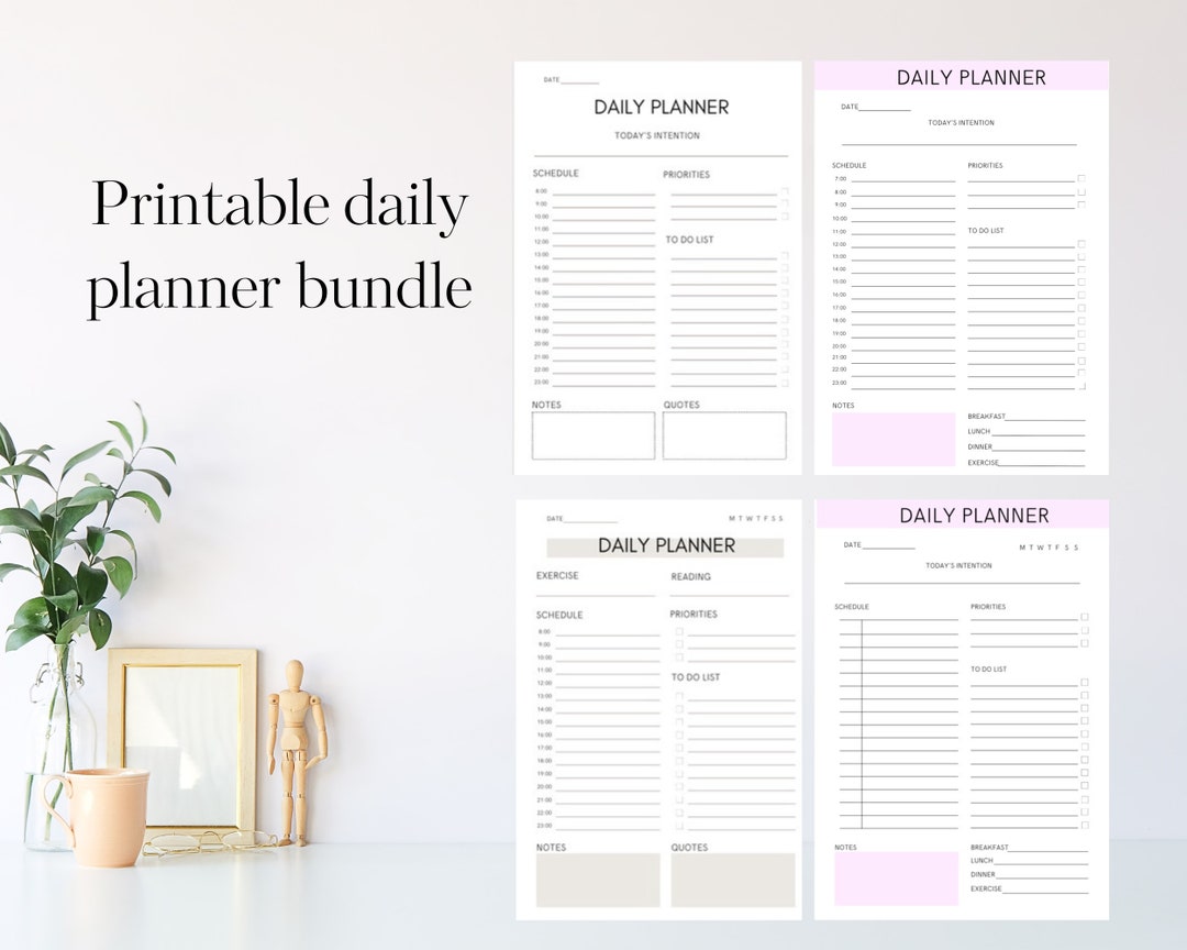 Printable Daily Planner Bundle | Includes 4 Designs | Instant Download ...