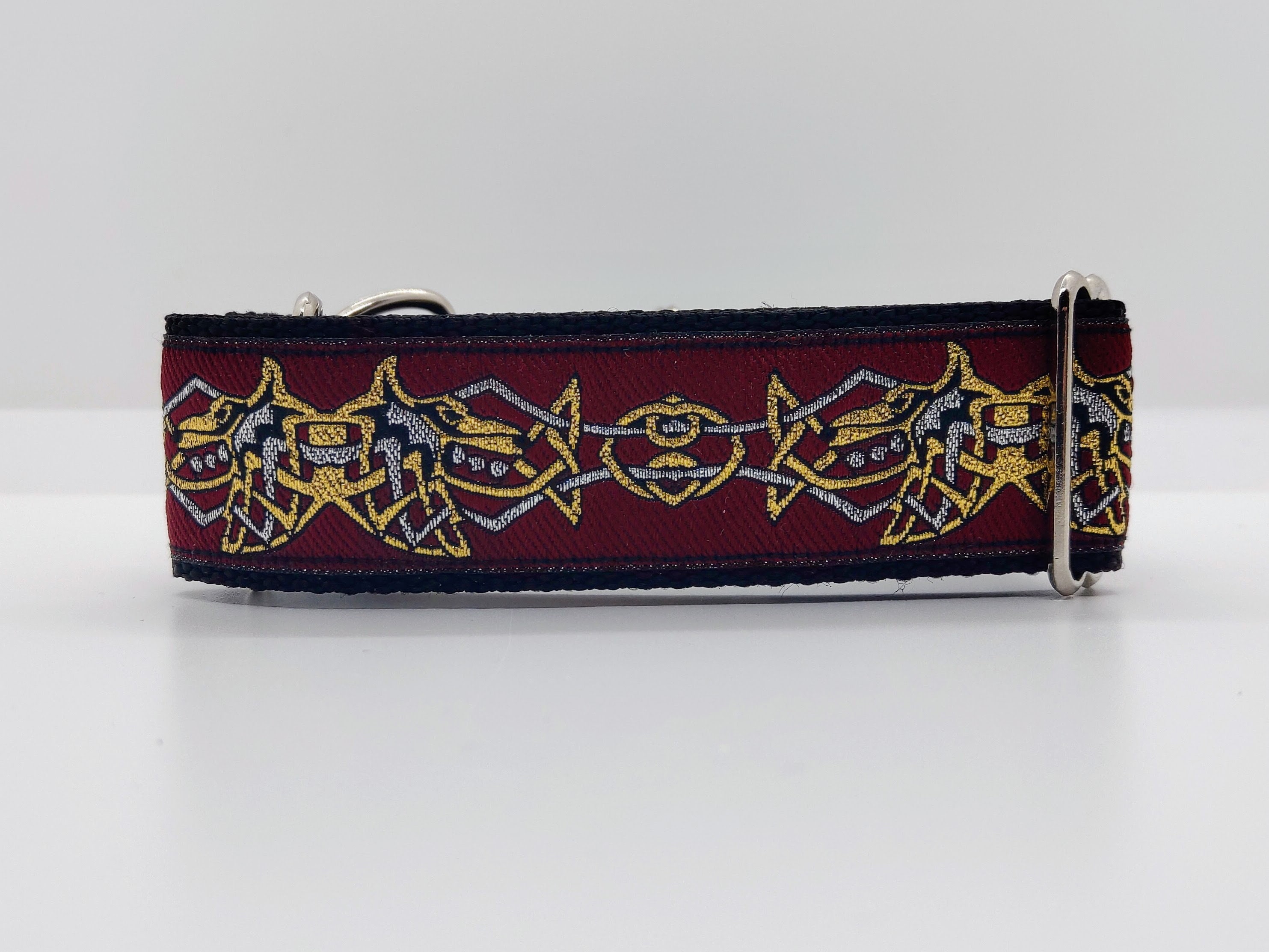 Gold, Silver and Garnet Red Celtic Wolf Design, Dog Collar, Martingale ...