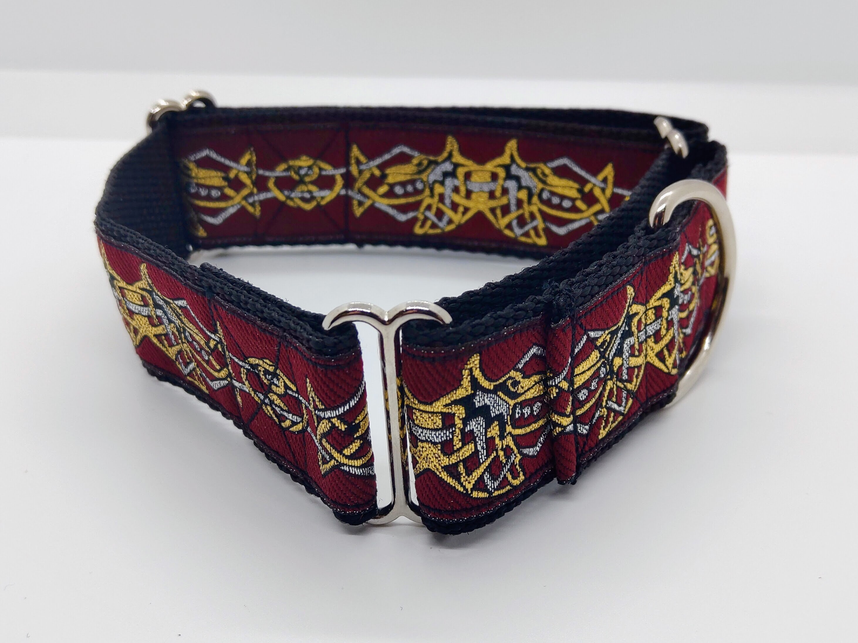 Gold, Silver and Garnet Red Celtic Wolf Design, Dog Collar, Martingale ...