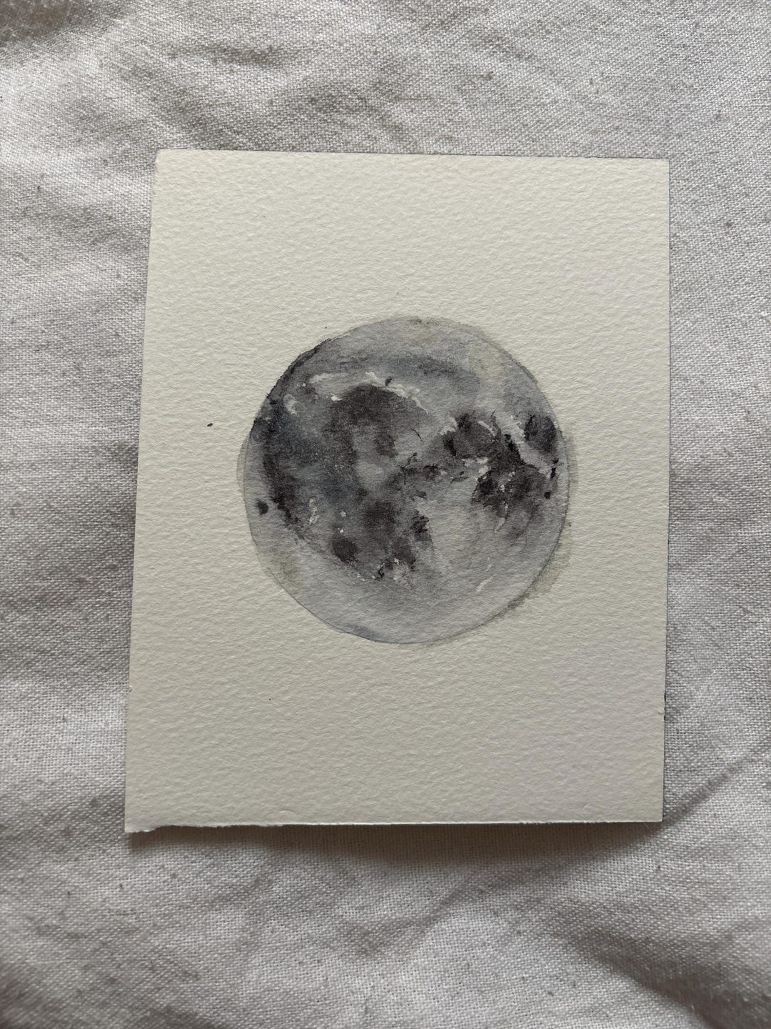Full Moon Watercolor Painting, Handmade Grey Lunar Art, 12x15.5 Cm - Etsy