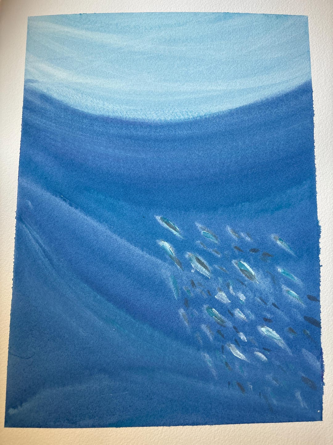 Original Watercolor Painting of Fish Underwater With the Blue Ocean ...
