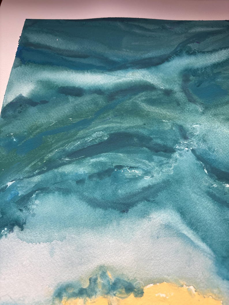Large Abstract Seashore Watercolor Painting – Coastal Ocean Art ...