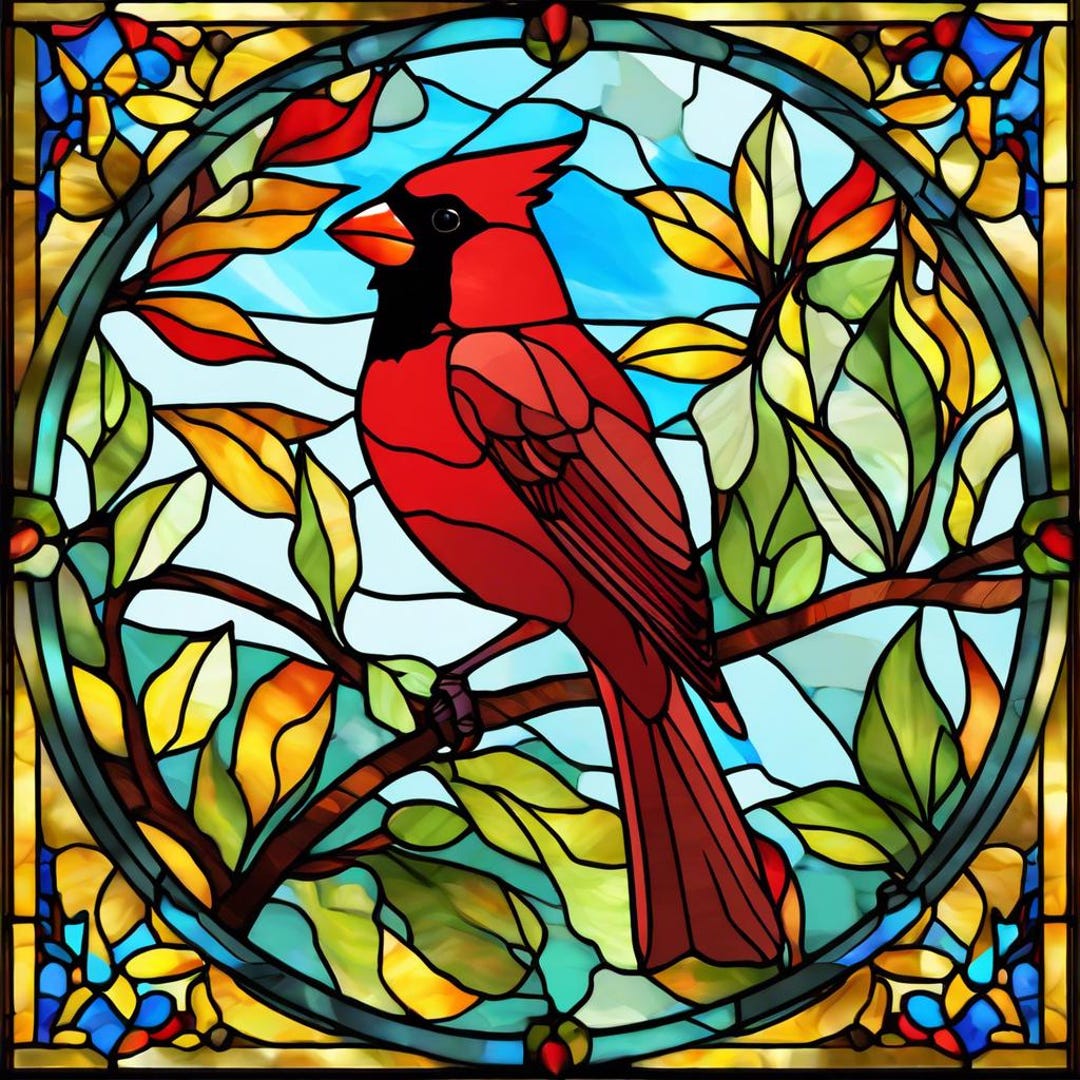 Stained Glass Red Cardinal Full Drill DIY Diamond Painting Kit Round ...