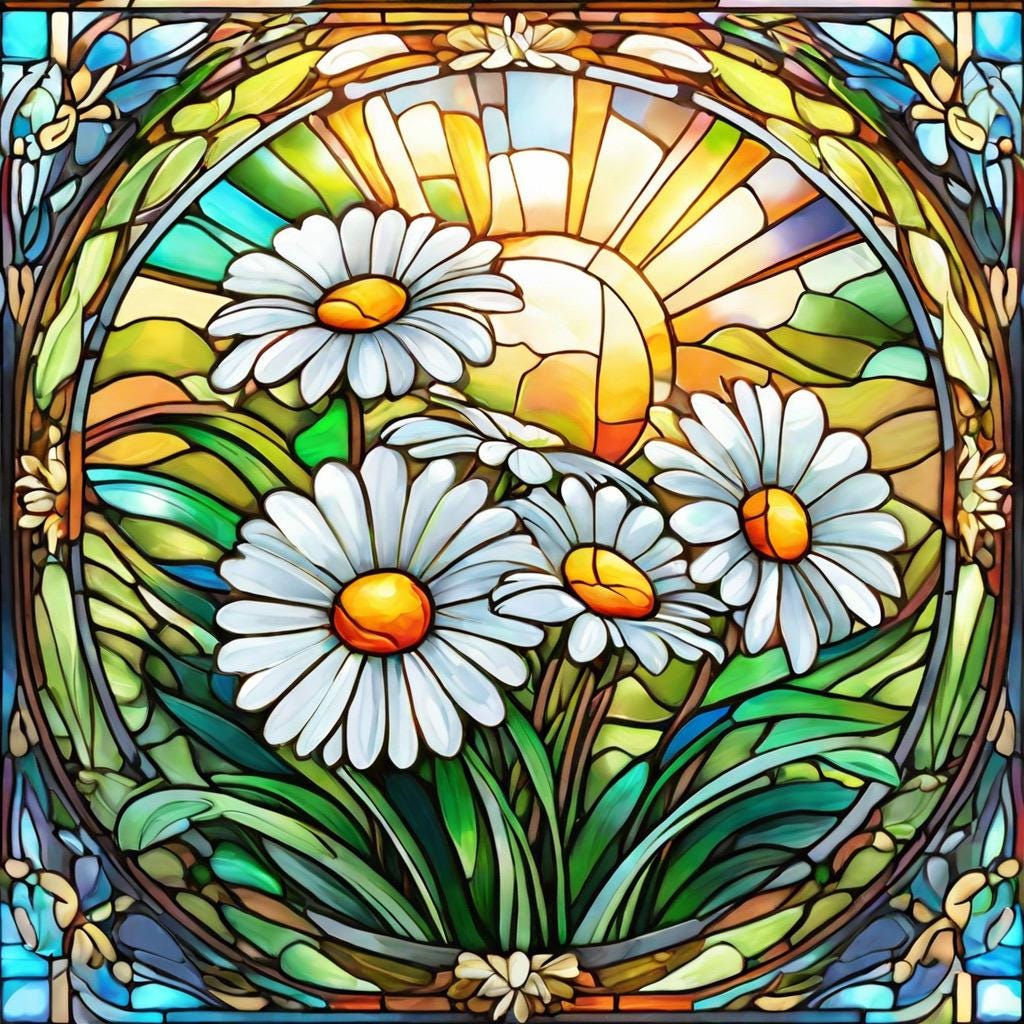 Stained Glass Style Daisies Full Drill DIY Diamond Painting Kit Round ...