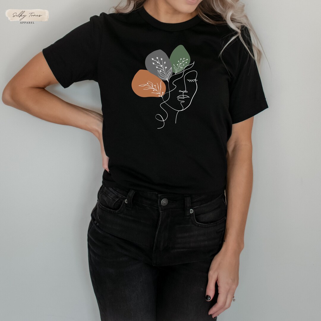 Woman's Boho Face Line Art Shirt, Line Art Shirt, Boho Shirt, Boho Art ...