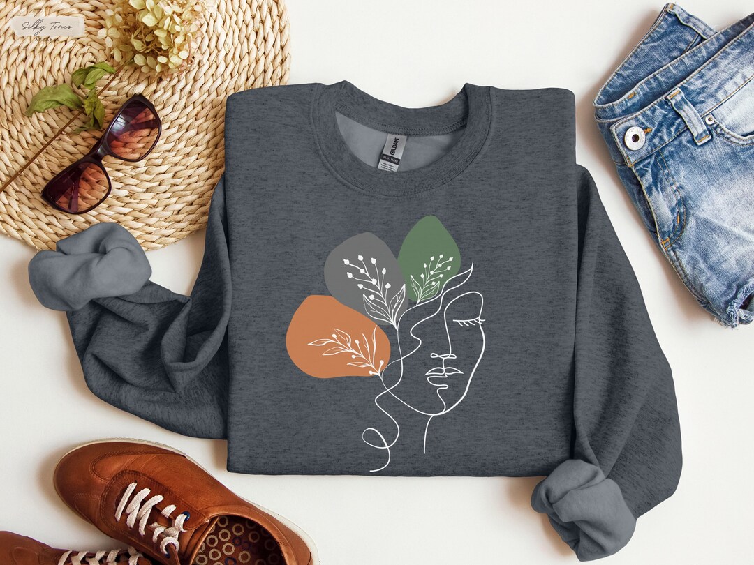 Aesthetic Boho Pullover for Woman, Face Line Art Sweatshirt, Boho ...