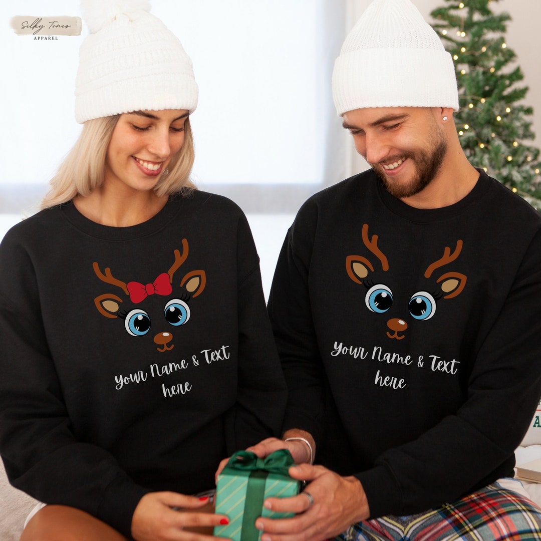 Custom Couple Matching Christmas Reindeers Sweaters, Personalised Xmas ...