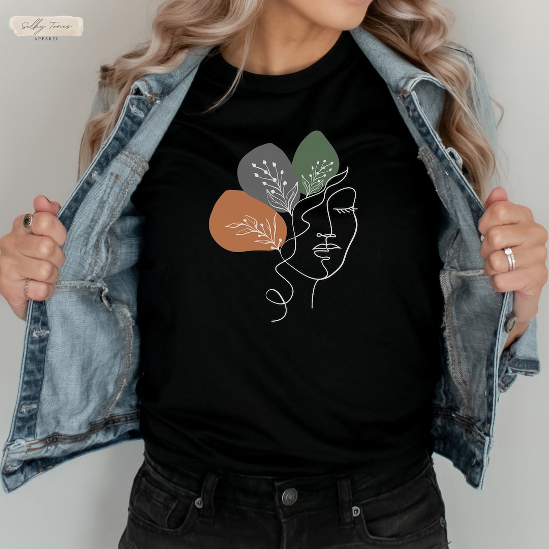 Unique Boho Face Line Art Shirt for Woman, Line Art Shirt, Boho Shirt ...