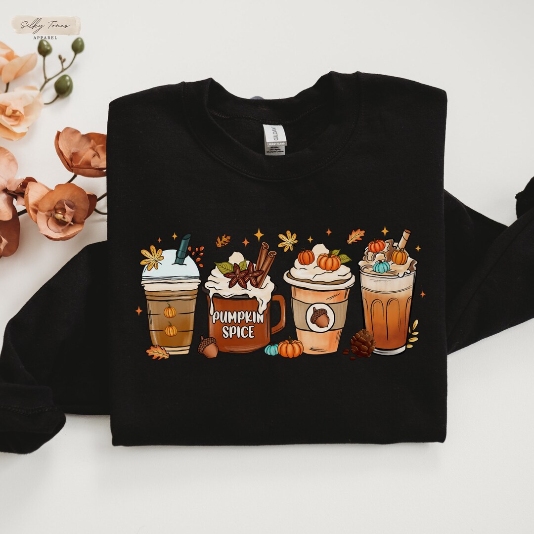 Fall Coffee Latte Sweatshirt for Women, Coffee Drink Cup Sweater ...