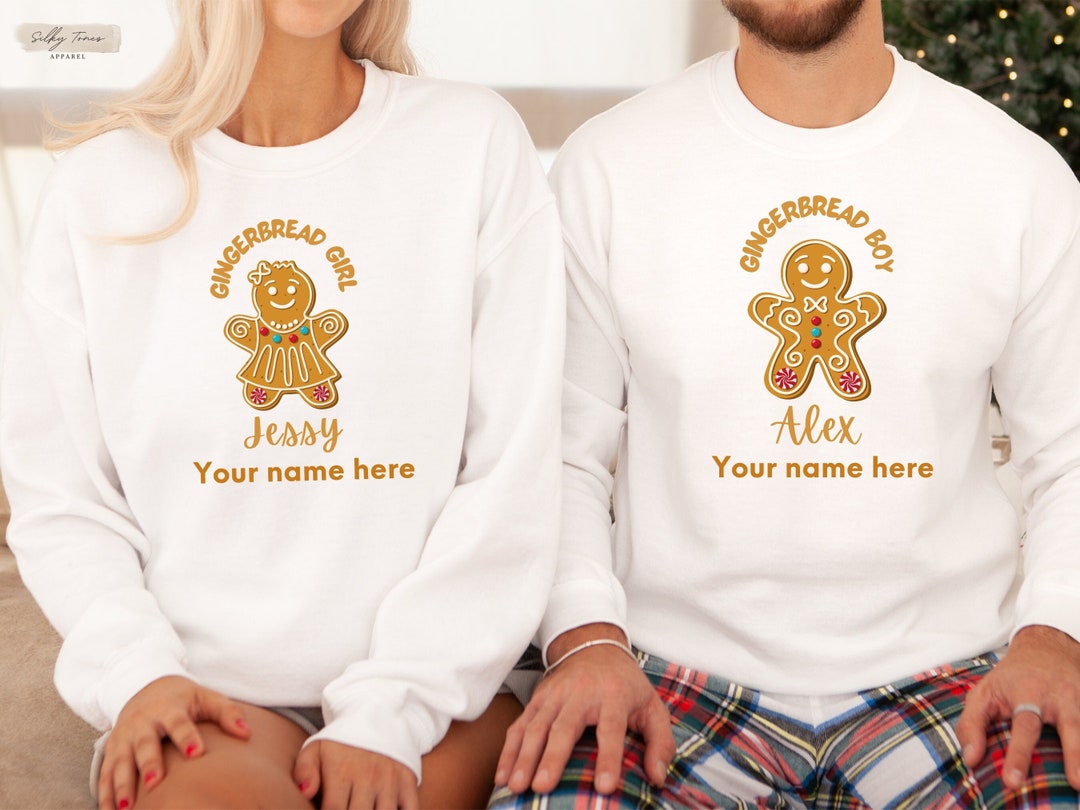 Custom Gingerbread Matching Couples Christmas Sweaters, Personalized ...