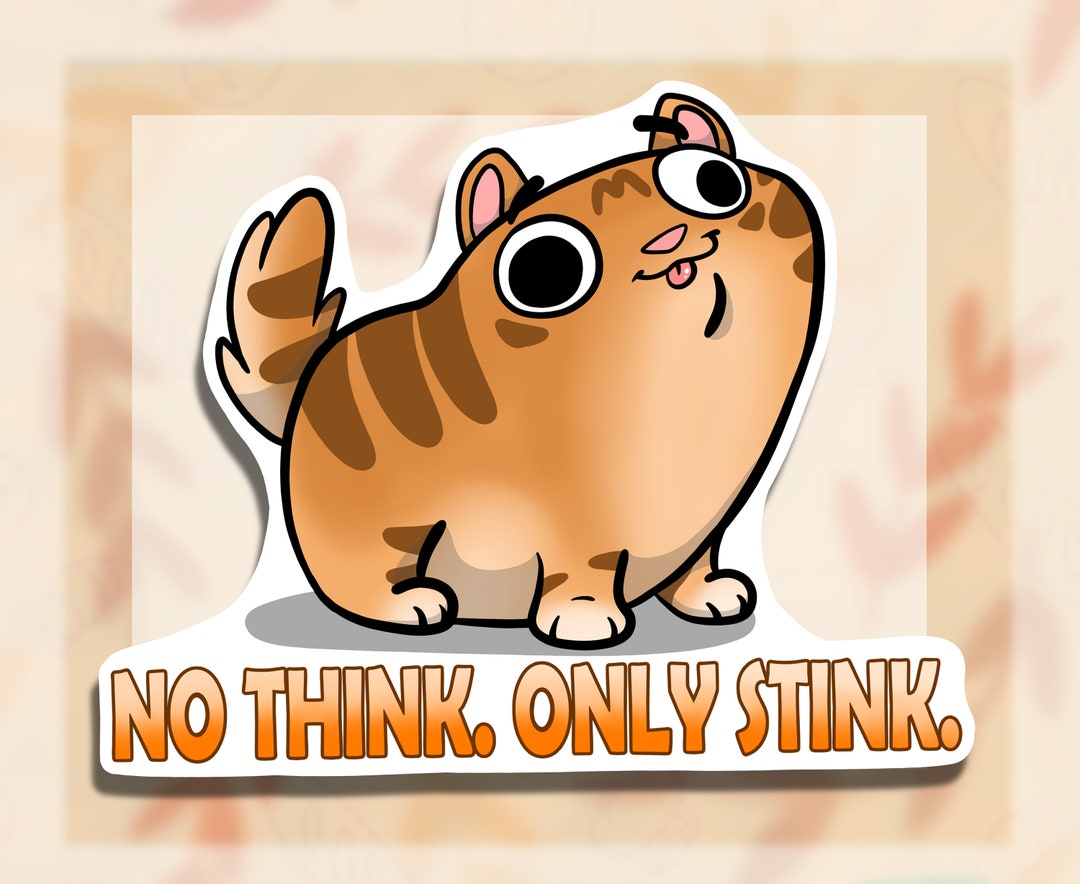 Orange Cat Sticker || No Think Only Stink - Etsy