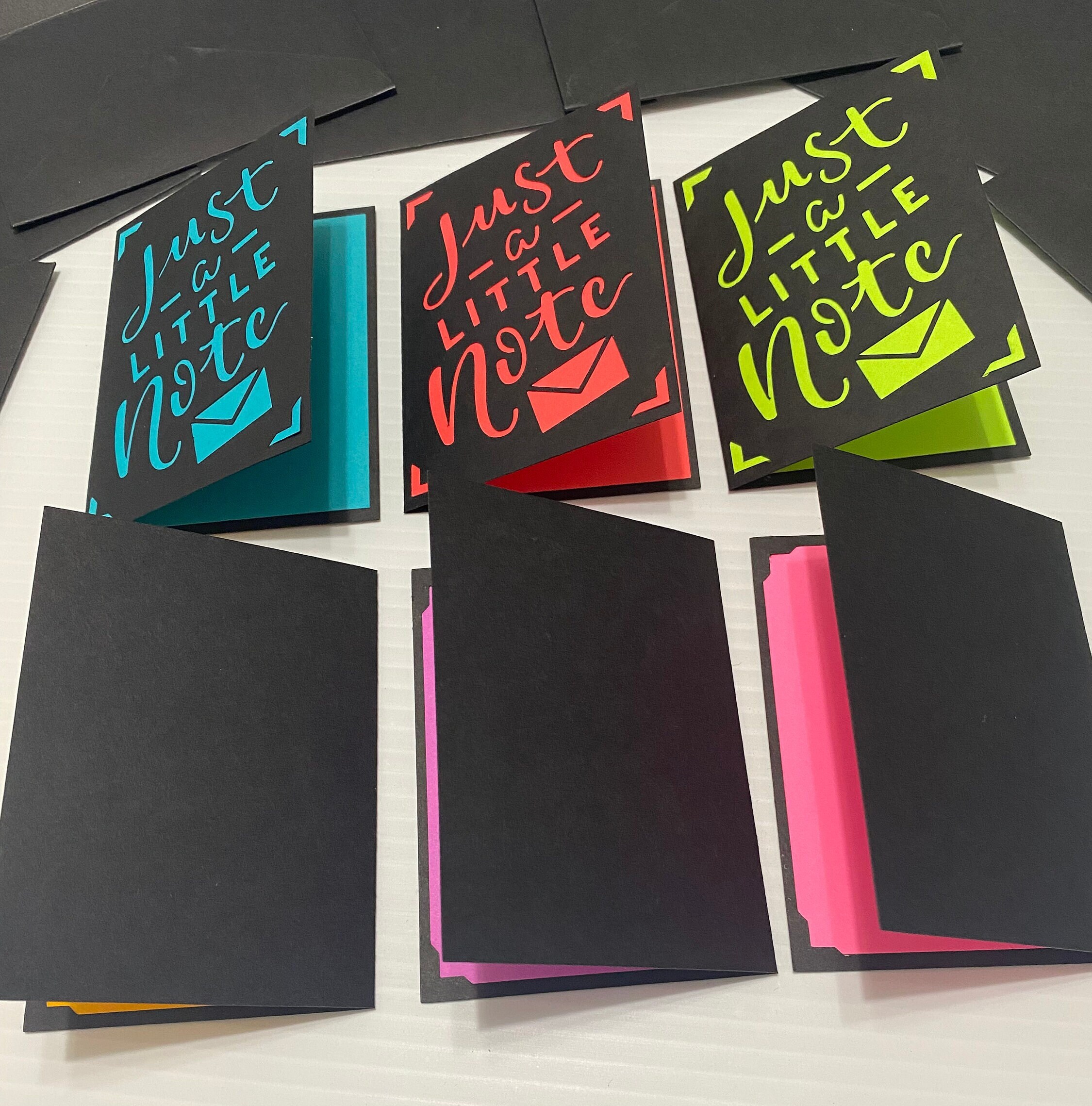Set of 6 Cute Little Note Cards W/ Matching Black Envelopes just a ...