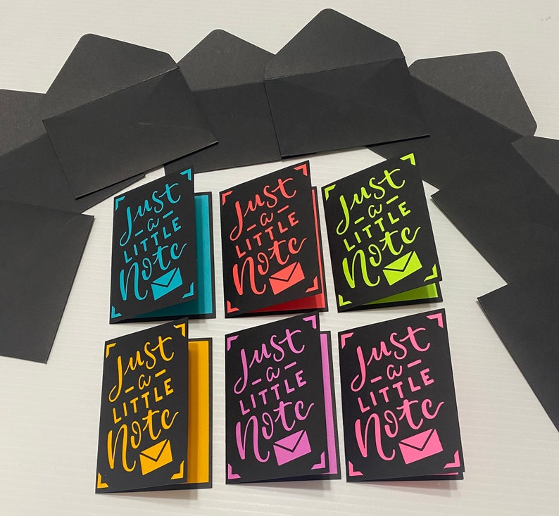 Set of 6 Cute Little Note Cards W/ Matching Black Envelopes just a ...