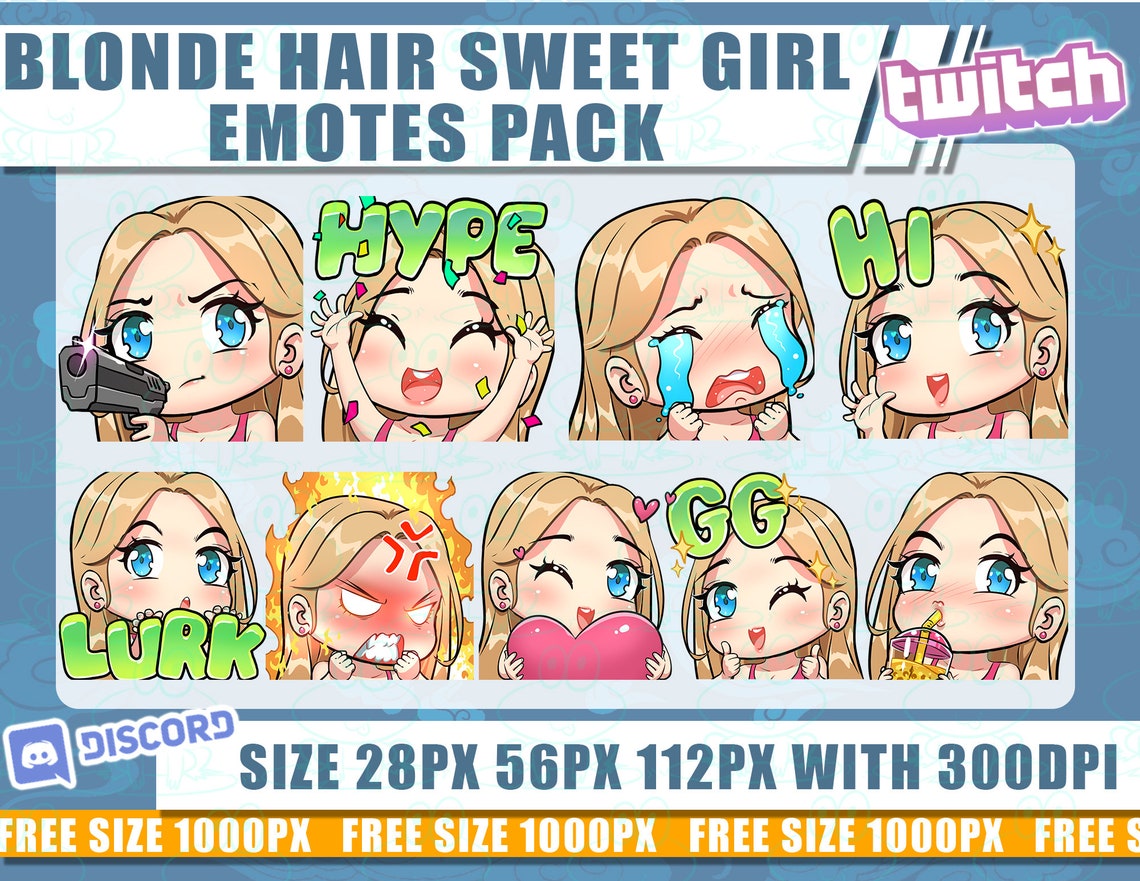 Blonde Hair Twitch Emotes, Girl Emotes, Cute Girl Emotes, Emotes Bundle ...