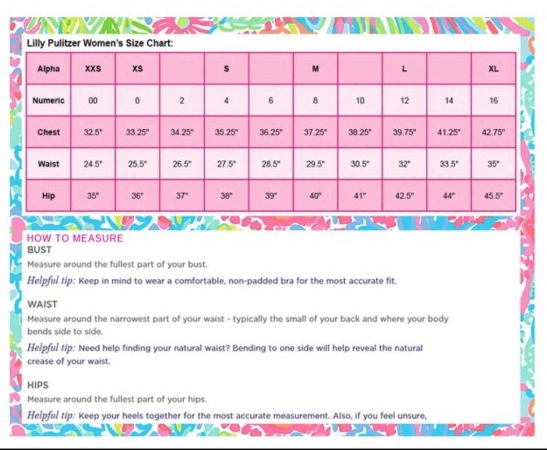 Lilly Pulitzer Size Chart Etsy