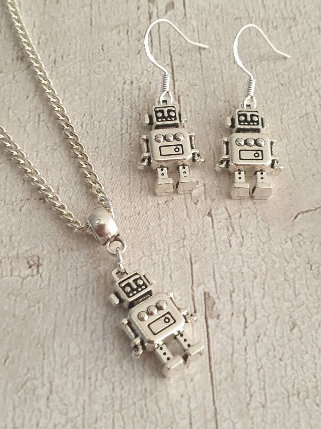 Robot Charm Jewellery Set, Dangly Earring and Necklace Set in Gift Bag ...