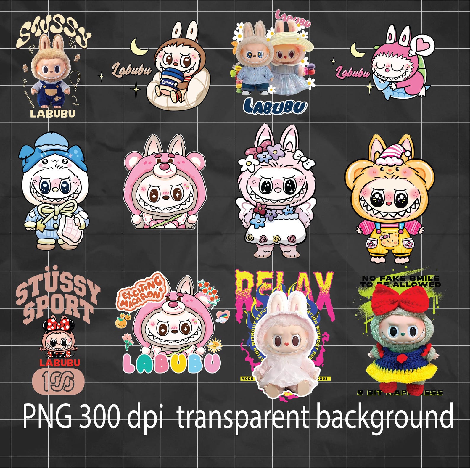 12 PNG Cute Labubu for Digital Download, T-shirt ,labubu Stickers ...