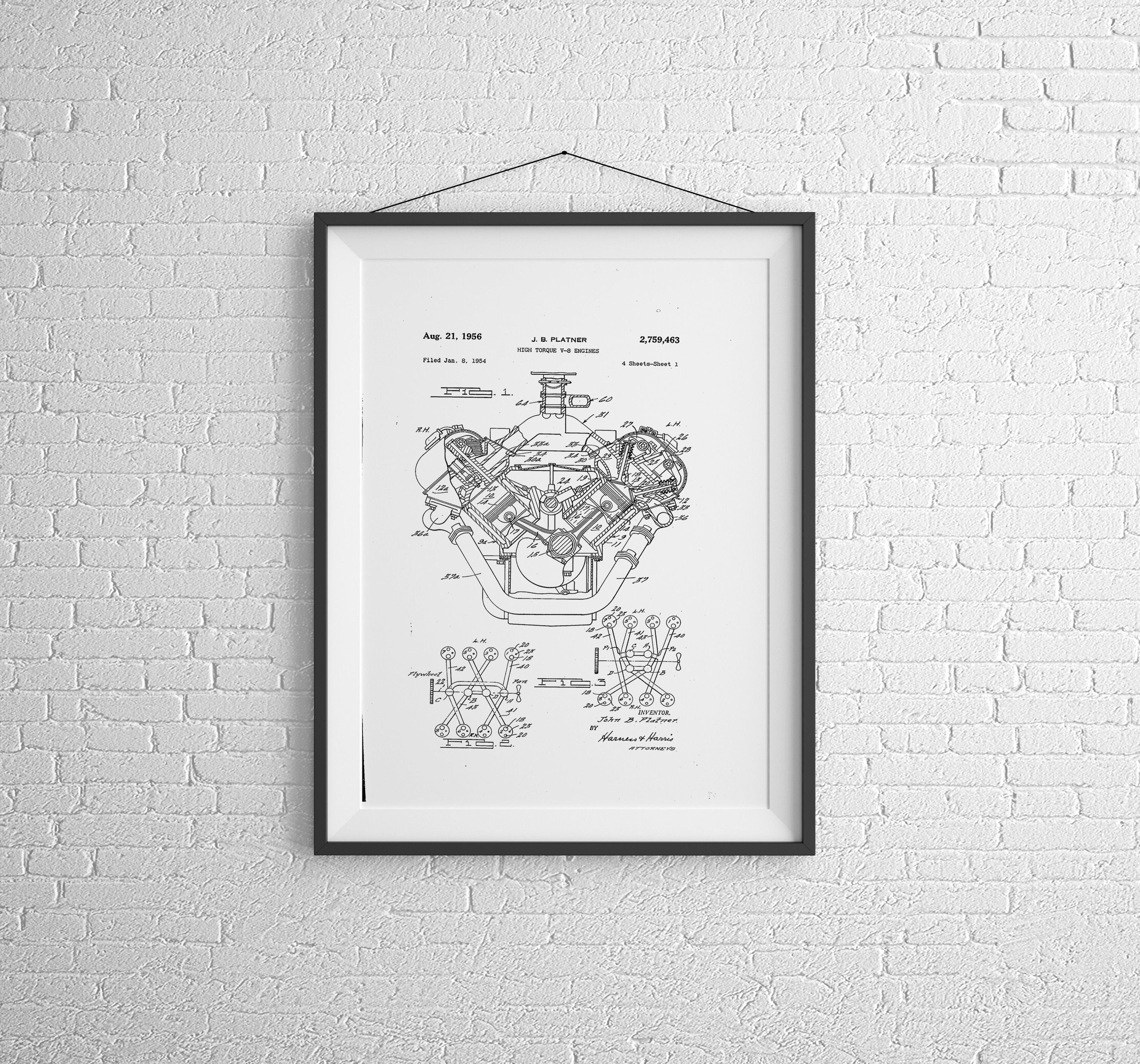 V8 Engine Pencil Artistic Drawings