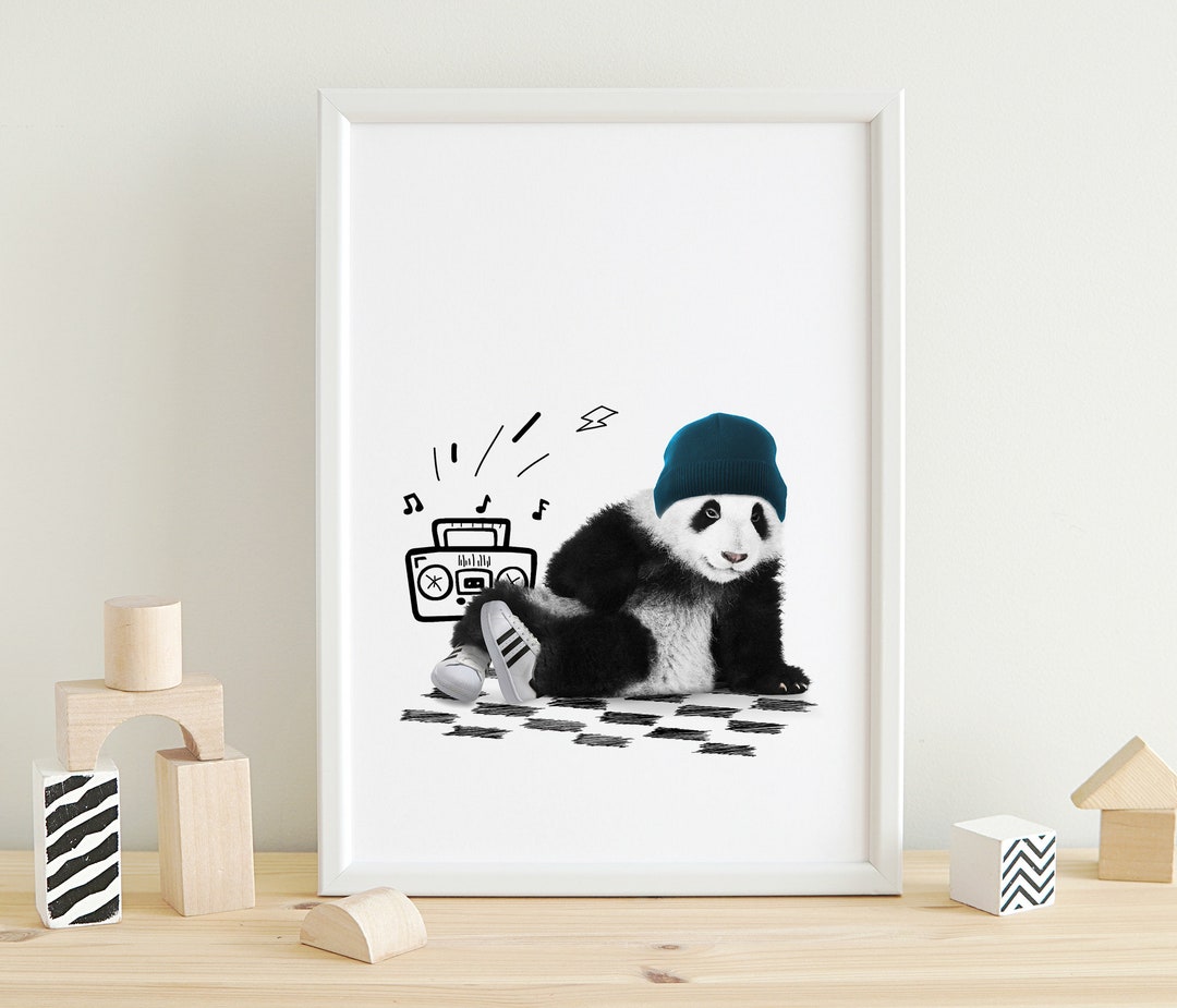 Printable Hip Hop Panda Wall Art, Cute Animal Digital Print for Kids ...