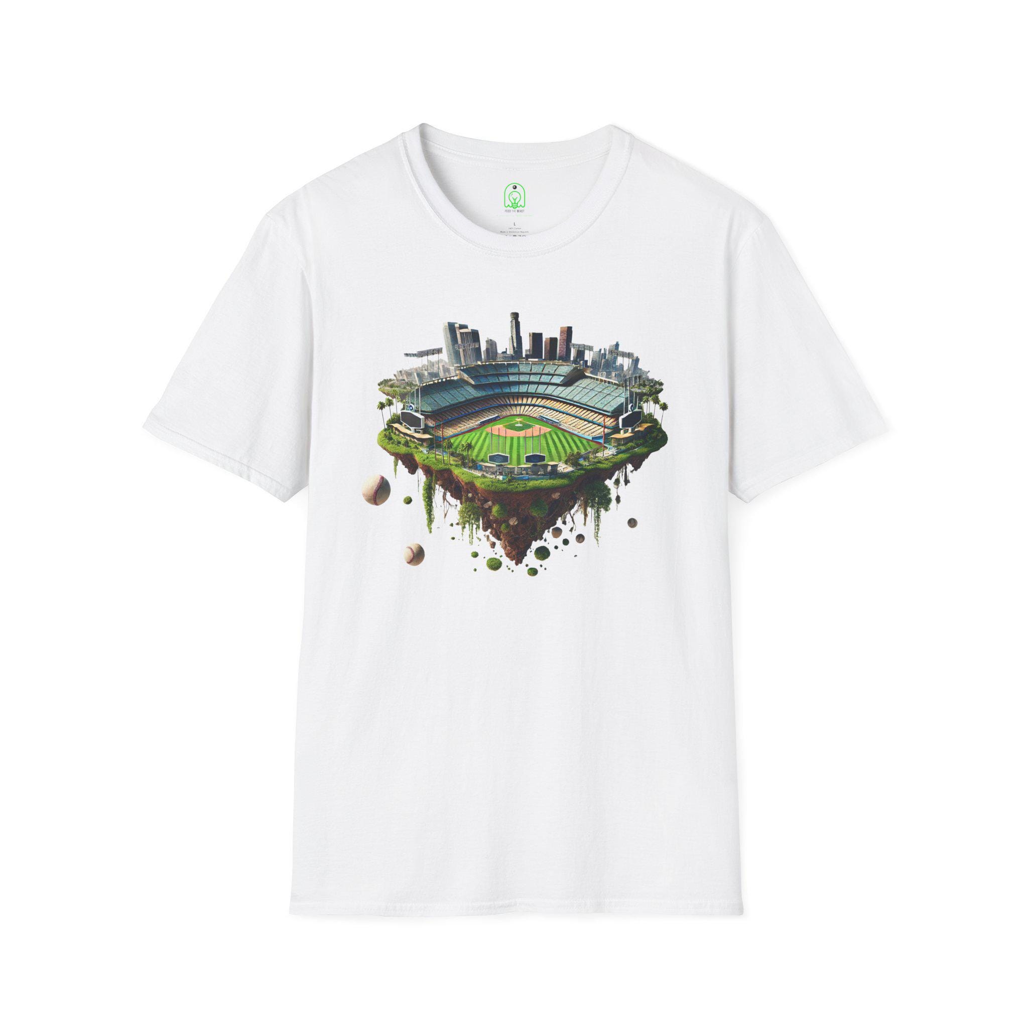 Floating Baseball Stadium T-shirt, White & Blue Shirt, Dodgers Stadium ...