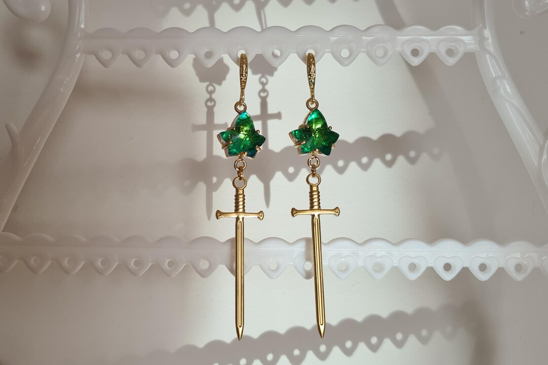 Woodland Warrior Earrings | Dainty Leaf & Sword Handcrafted Elven Fae ...