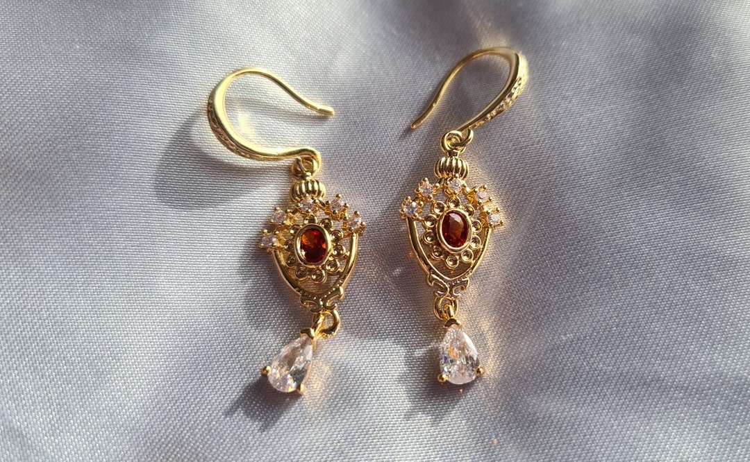 Georgian Regency Historical Earrings - 14K Gold Plated, Dainty and ...