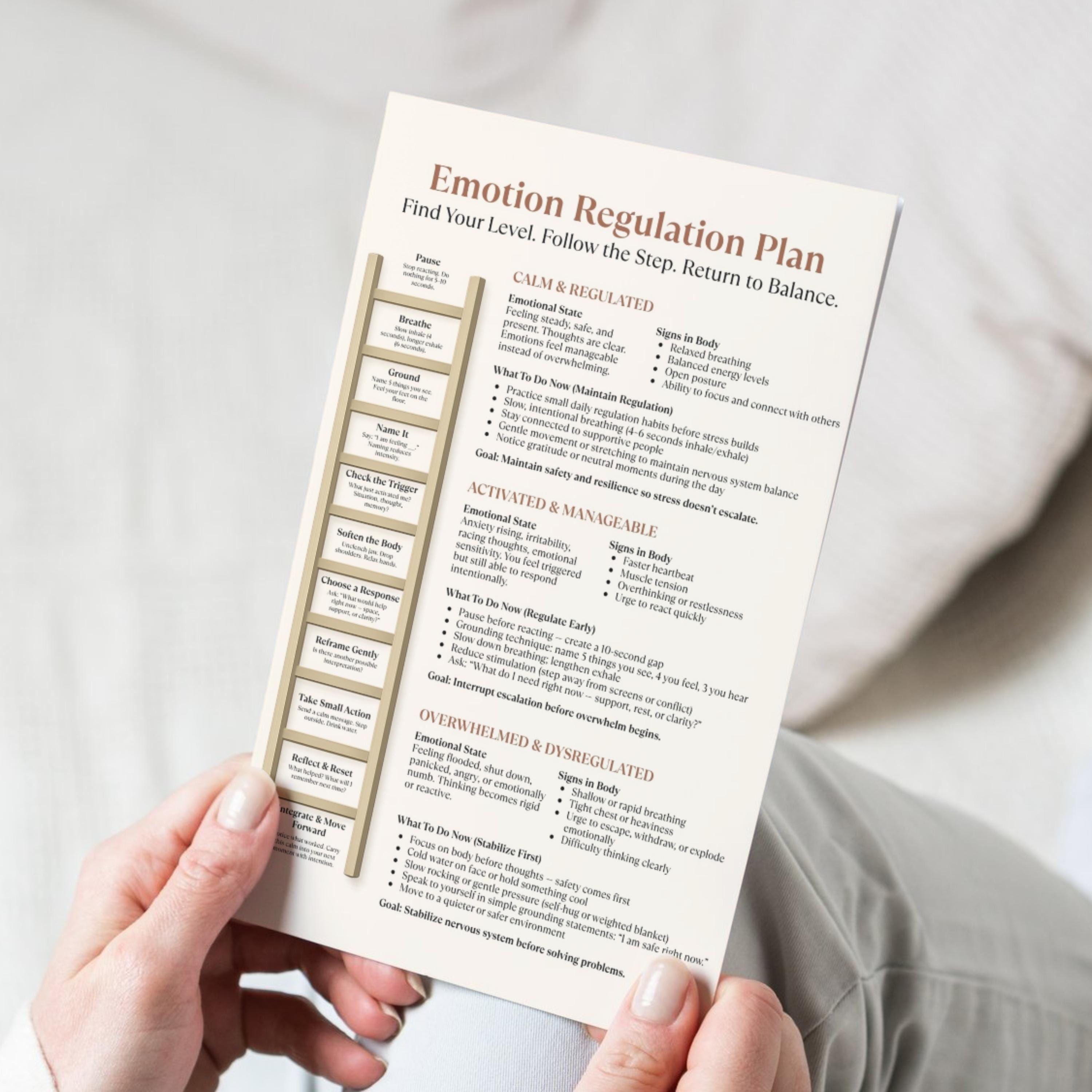 Emotion Regulation Plan Printable, Nervous System Regulation Cheat ...
