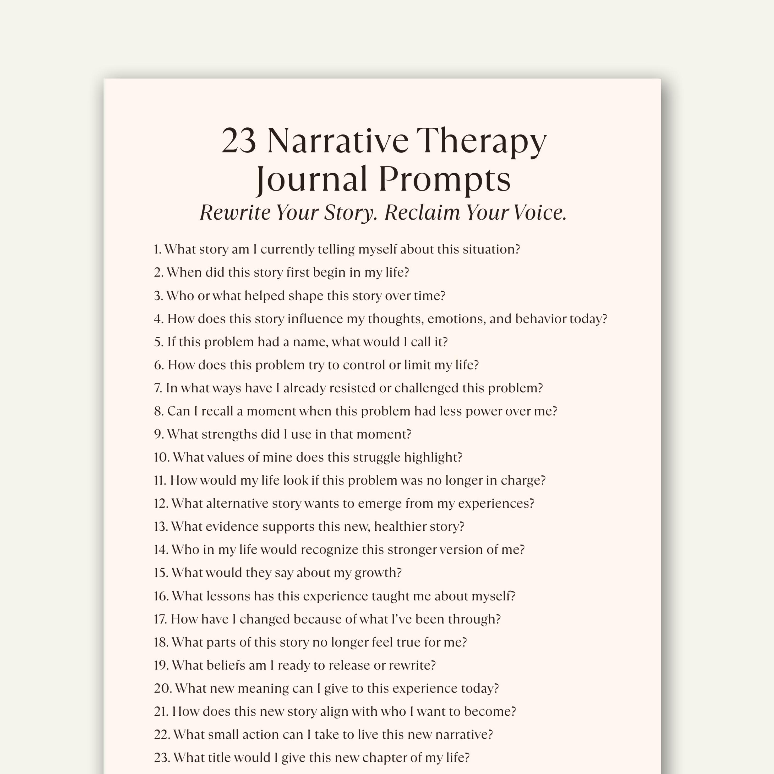 Narrative Therapy Journal Prompts for Healing, Self Reflection and ...