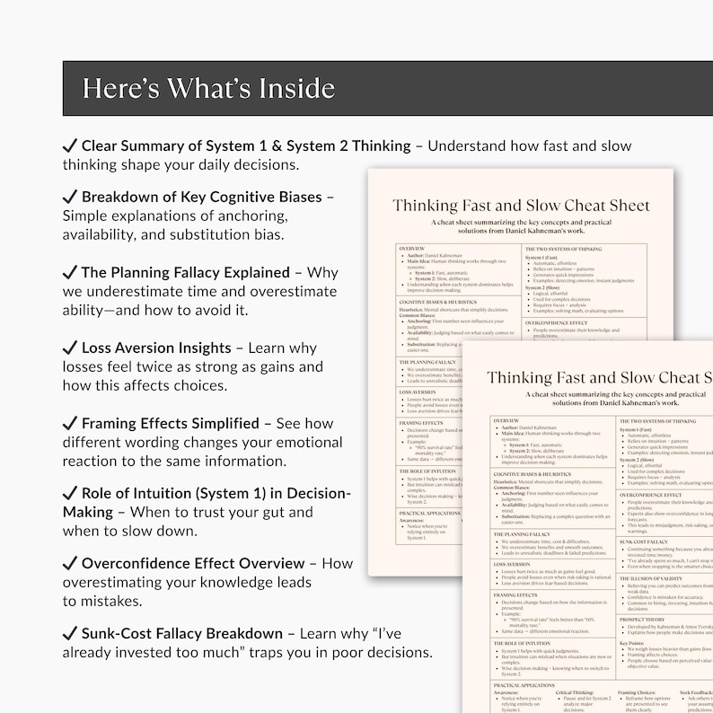 Thinking Fast and Slow Cheat Sheet, Cognitive Bias Guide, Critical ...