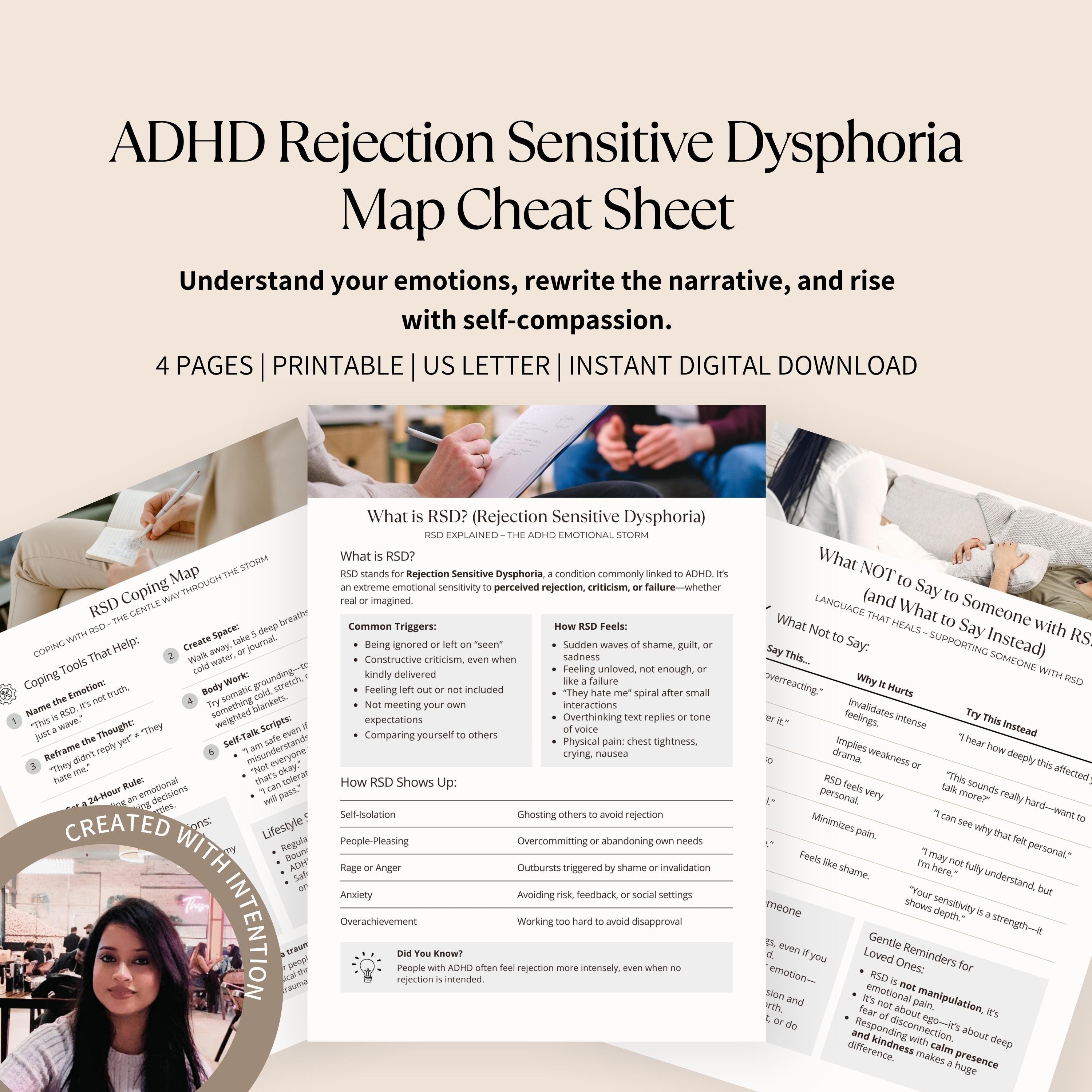 ADHD Rejection Sensitive Dysphoria Map Cheat Sheet for Emotional ...