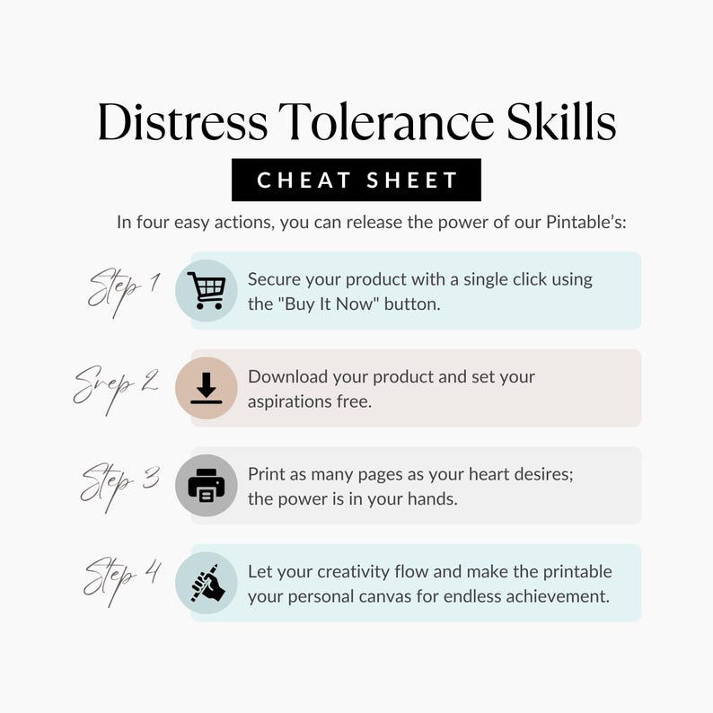 Distress Tolerance Skills Cheat Sheet, DBT Skills Printable, Emotional ...