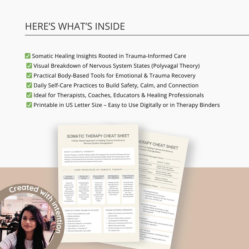 Somatic Therapy Cheat Sheet, Trauma Healing and Nervous System ...
