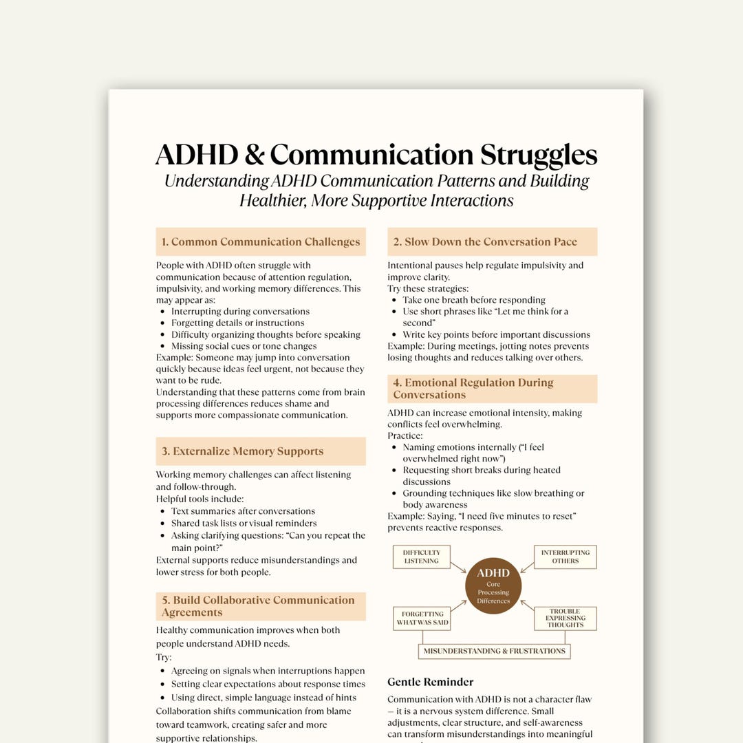 ADHD Communication Cheat Sheet Printable, Improve Focus, Listening ...