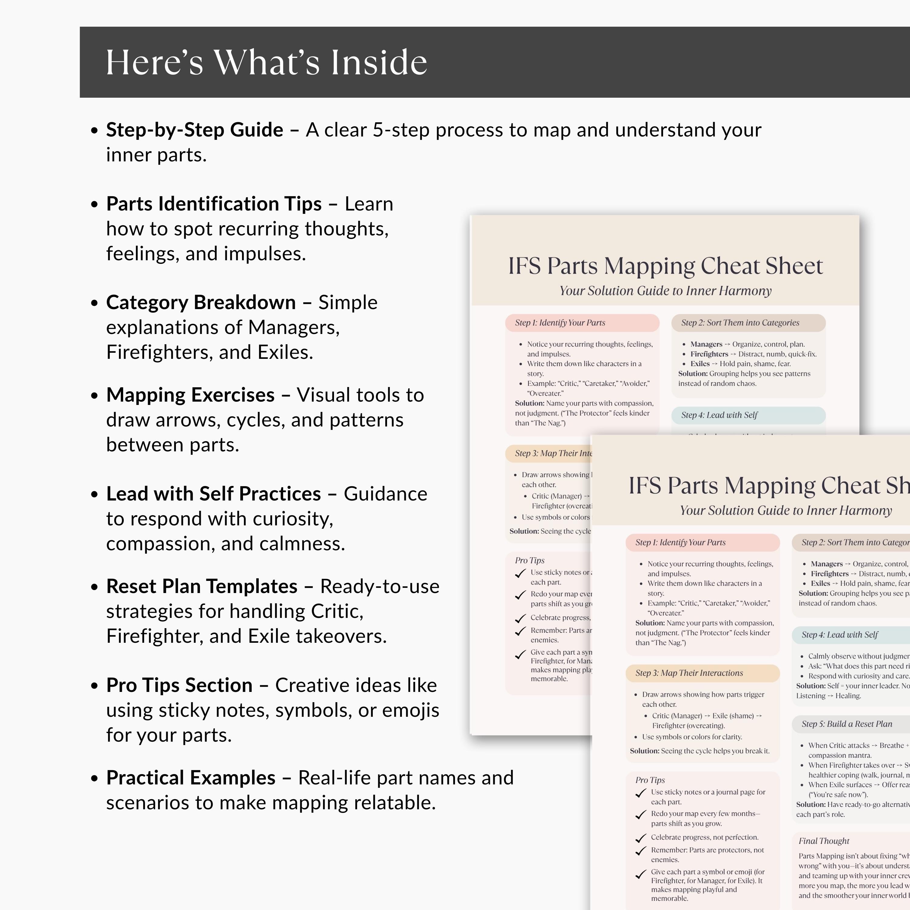 IFS Parts Mapping Cheat Sheet, Trauma Healing and Self-awareness (PDF ...