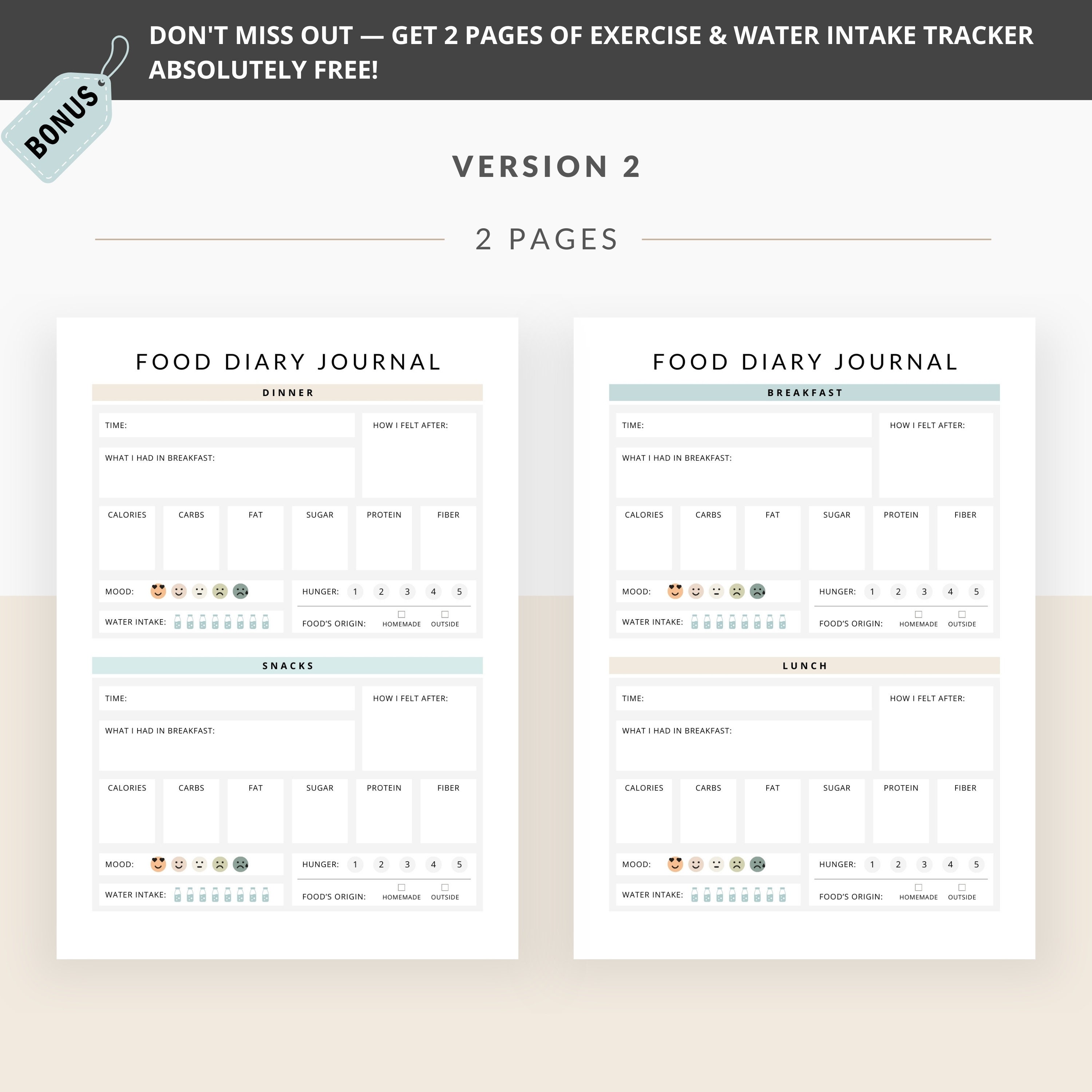 Printable Daily Food Diary Journal for Mindful Eating Practices, Meal ...