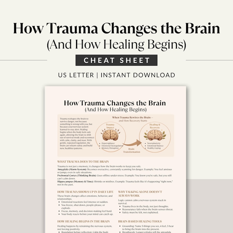 How Trauma Changes the Brain Cheat Sheet, Trauma Healing Guide, Nervous ...