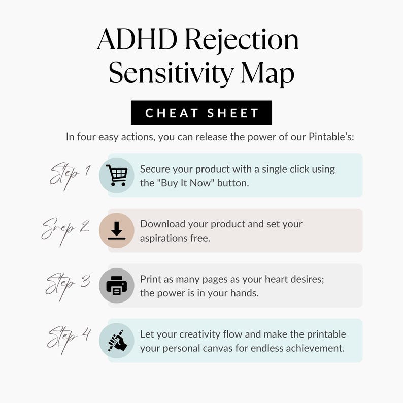 ADHD Rejection Sensitivity Map Cheat Sheet, RSD Emotional Regulation ...